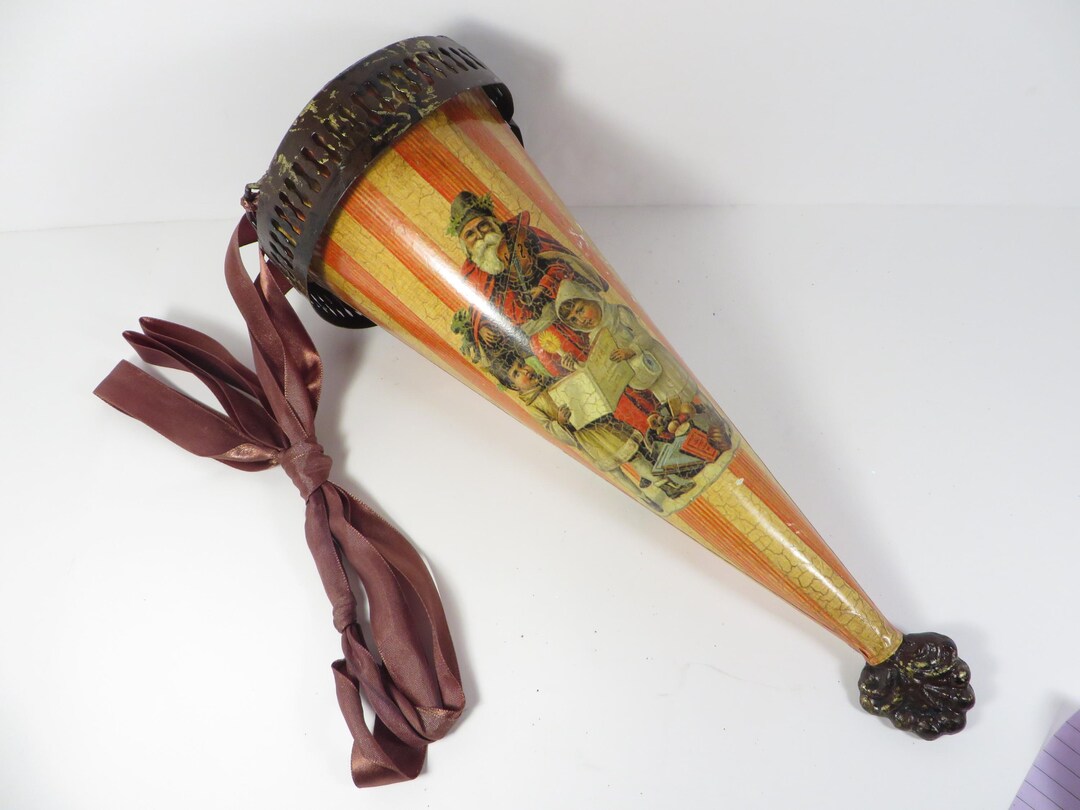 Vintage Tin Christmas Cornucopia Hanging Cone - Victorian Style Saint ...