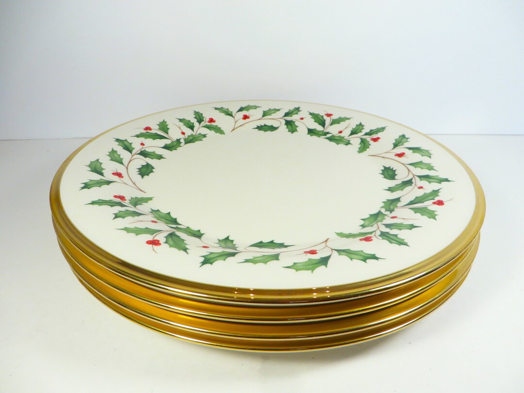 Vintage Lenox Holiday Dinner Plates Set of 4 Lenox Holiday Cream Gold ...