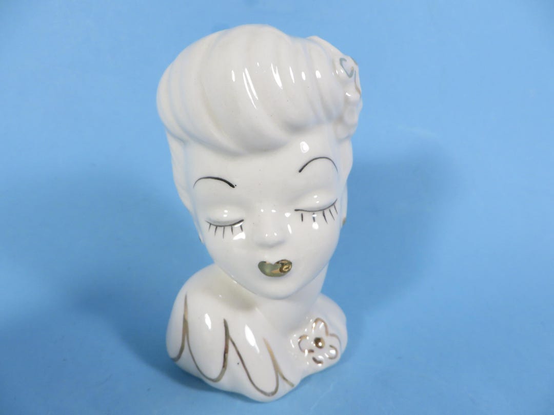Vintage White Porcelain Lady Head Vase - Etsy