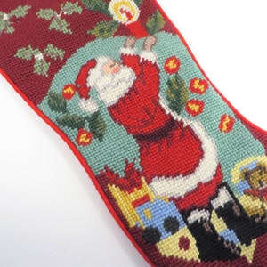 Vintage Christmas Needlepoint Stocking Needlepoint Santa Claus Stocking ...