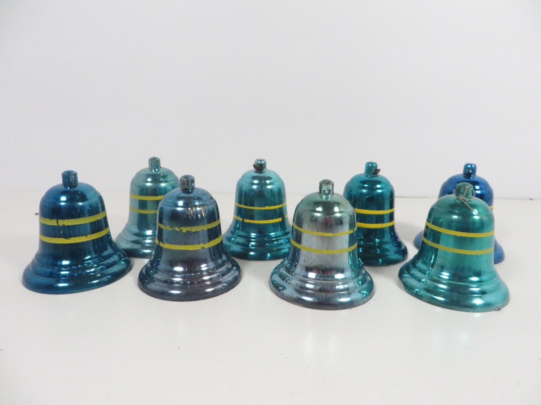 Vintage Blue Stripe Plastic Christmas Bell Ornaments Set of 8 Blue ...