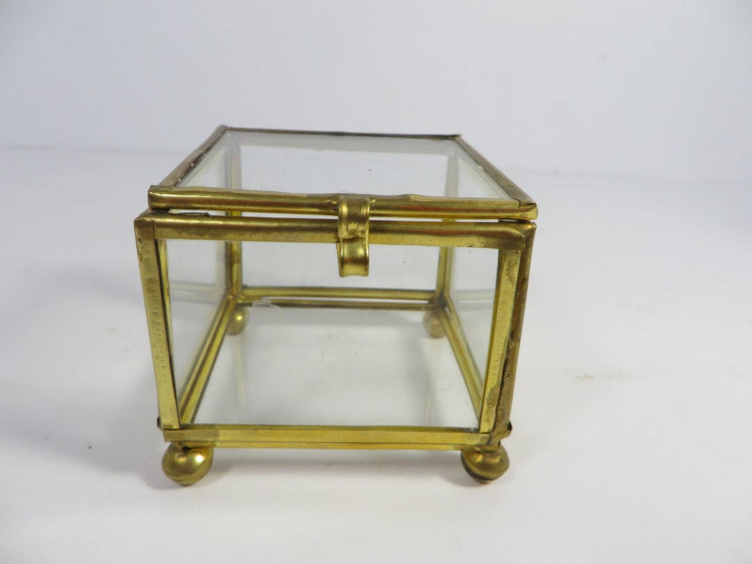 Vintage Glass Brass Box - Small Square Etched Bird Glass Box - Etsy