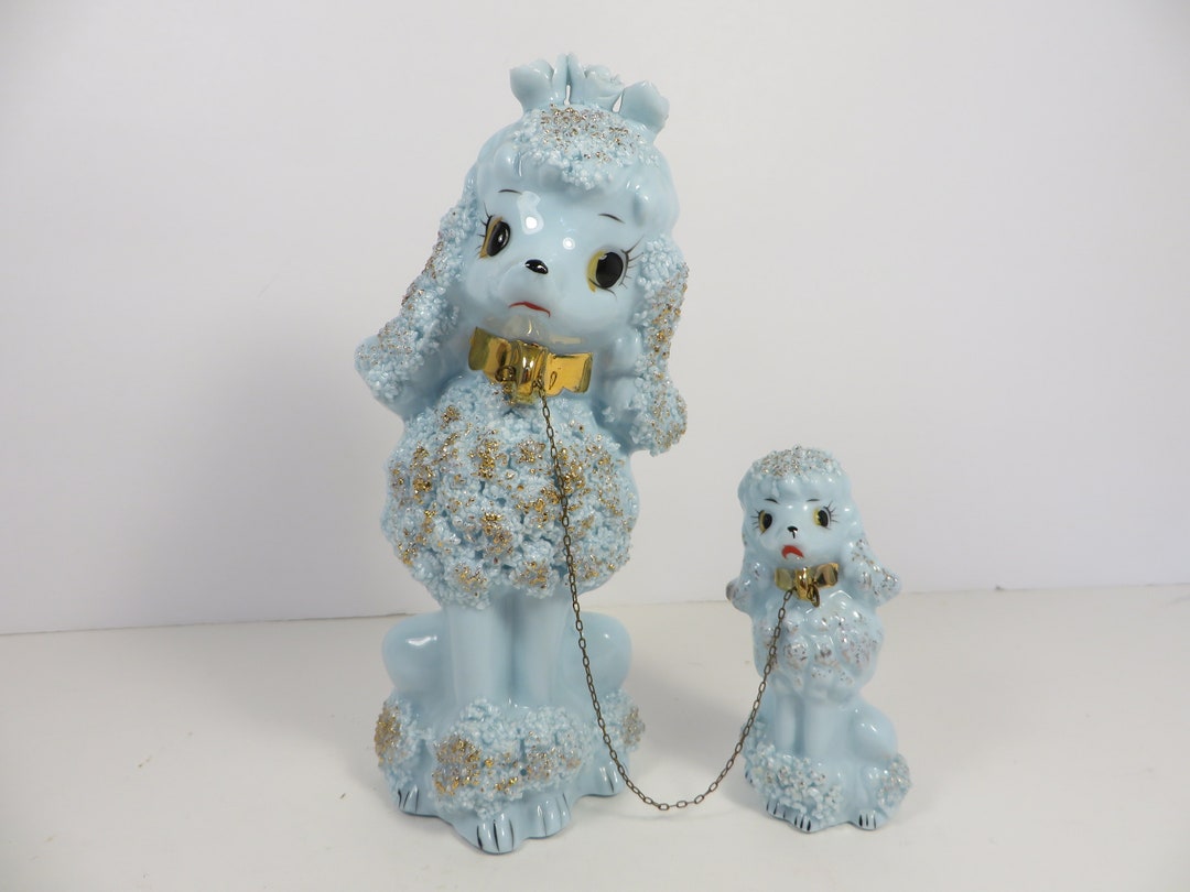Vintage Blue Spaghetti Poodle Figurines - Pair of Blue Porcelain ...