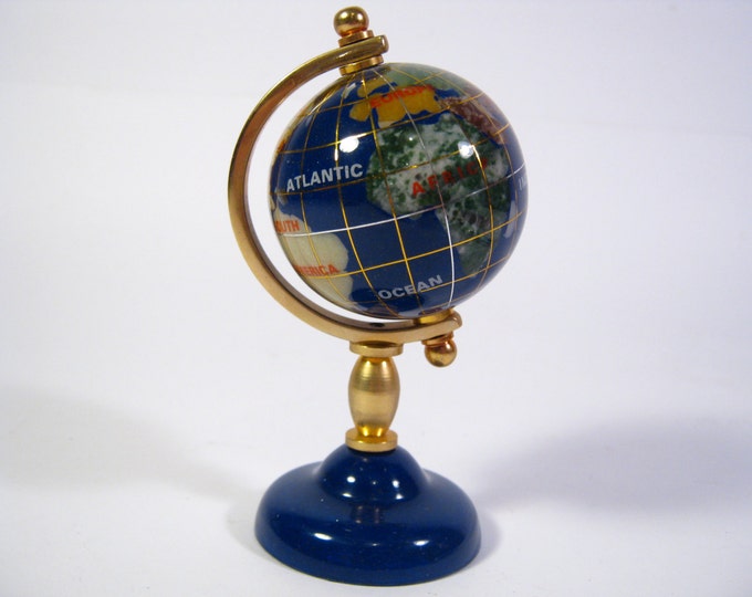 Blue Lapis Small World Globe With Inlaid Semi-precious Stones - Stone ...