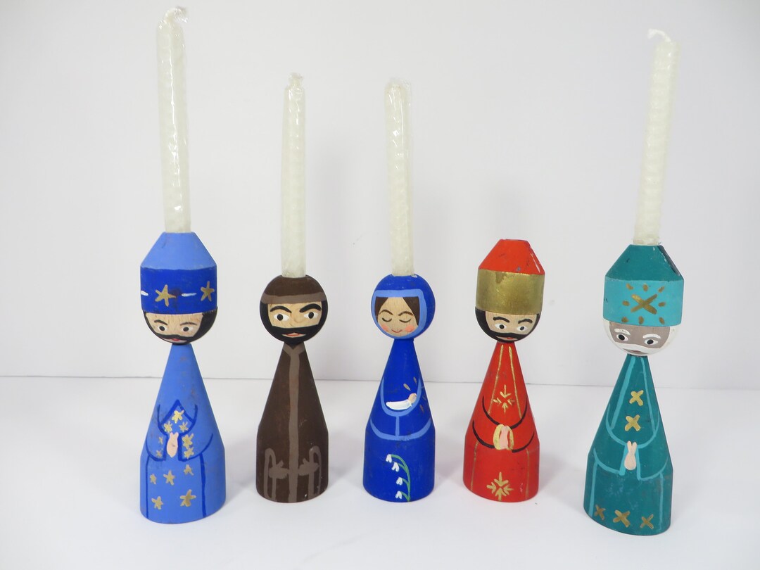 Vintage Wood Christmas Nativity Candle Holders Made in Denmark - Etsy