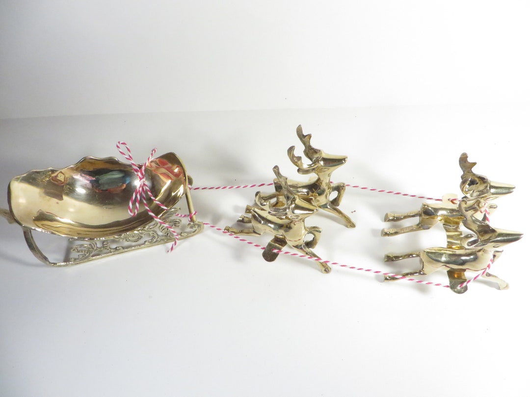 Vintage Brass Reindeer and Sleigh Brass Christmas Reindeer and Sleigh ...