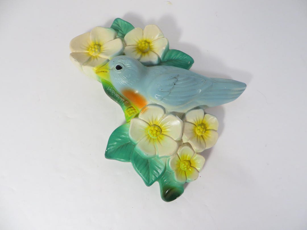 Vintage Chalkware Blue Bird Plaque - Etsy