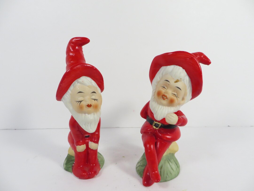 Vintage Christmas Elves - Set of 2 Red Ceramic Christmas Elves - Etsy