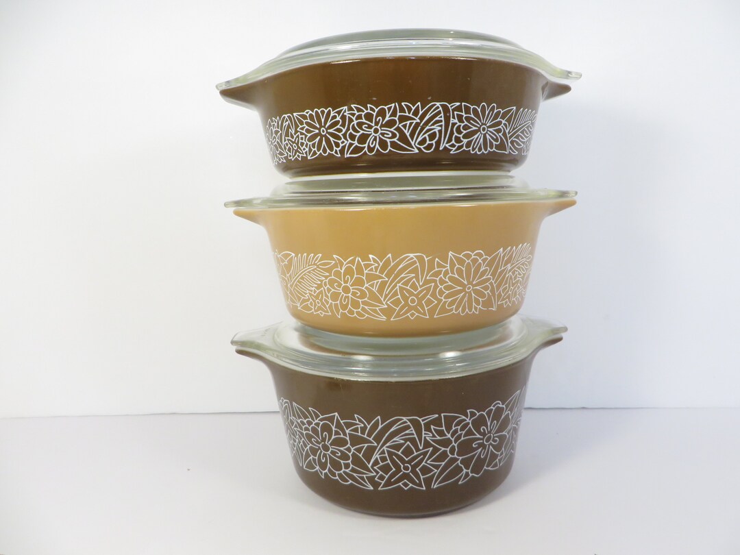Vintage Pyrex Brown Woodland Cinderella Casseroles - Brown Woodland ...