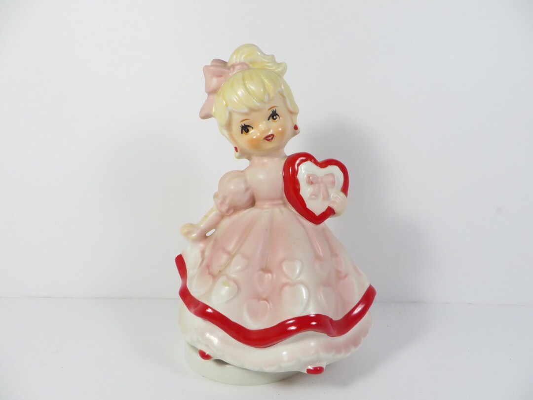 Vintage Valentine Girl Music Box With Heart Figurine - Sankyo Japan ...