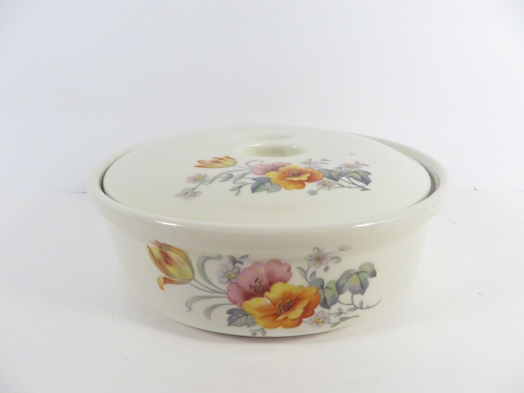Vintage Coors Pottery Thermo Porcelain Casserole Dish With Lid Tulips ...