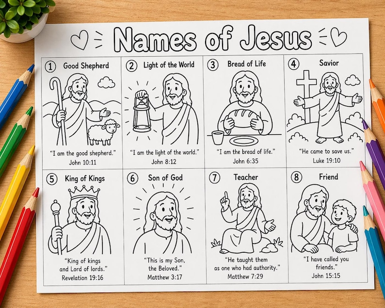 Names of Jesus Coloring Page for Kids, Christian Printable Bible ...