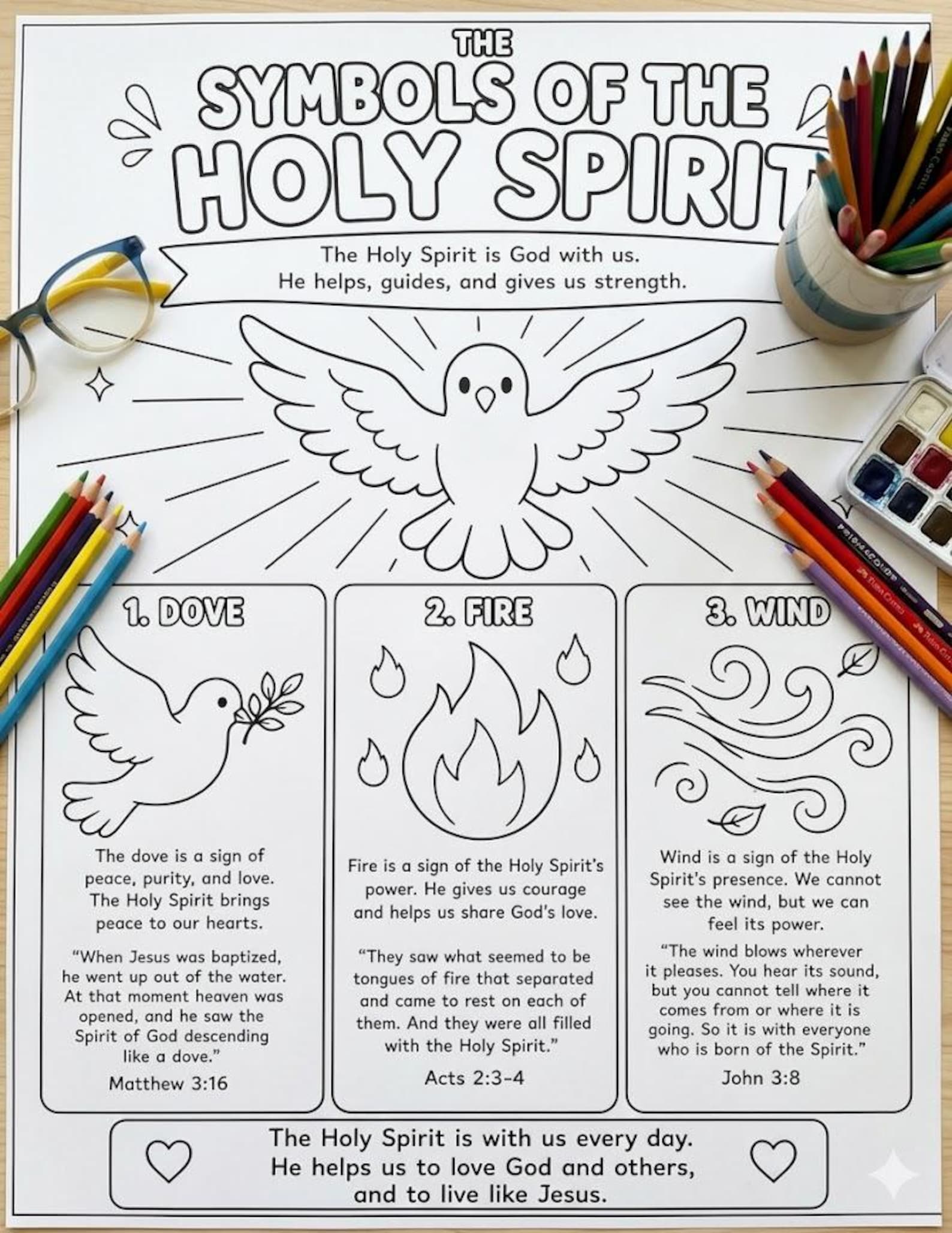 Symbols of the Holy Spirit Printable | Pentecost Coloring Page ...