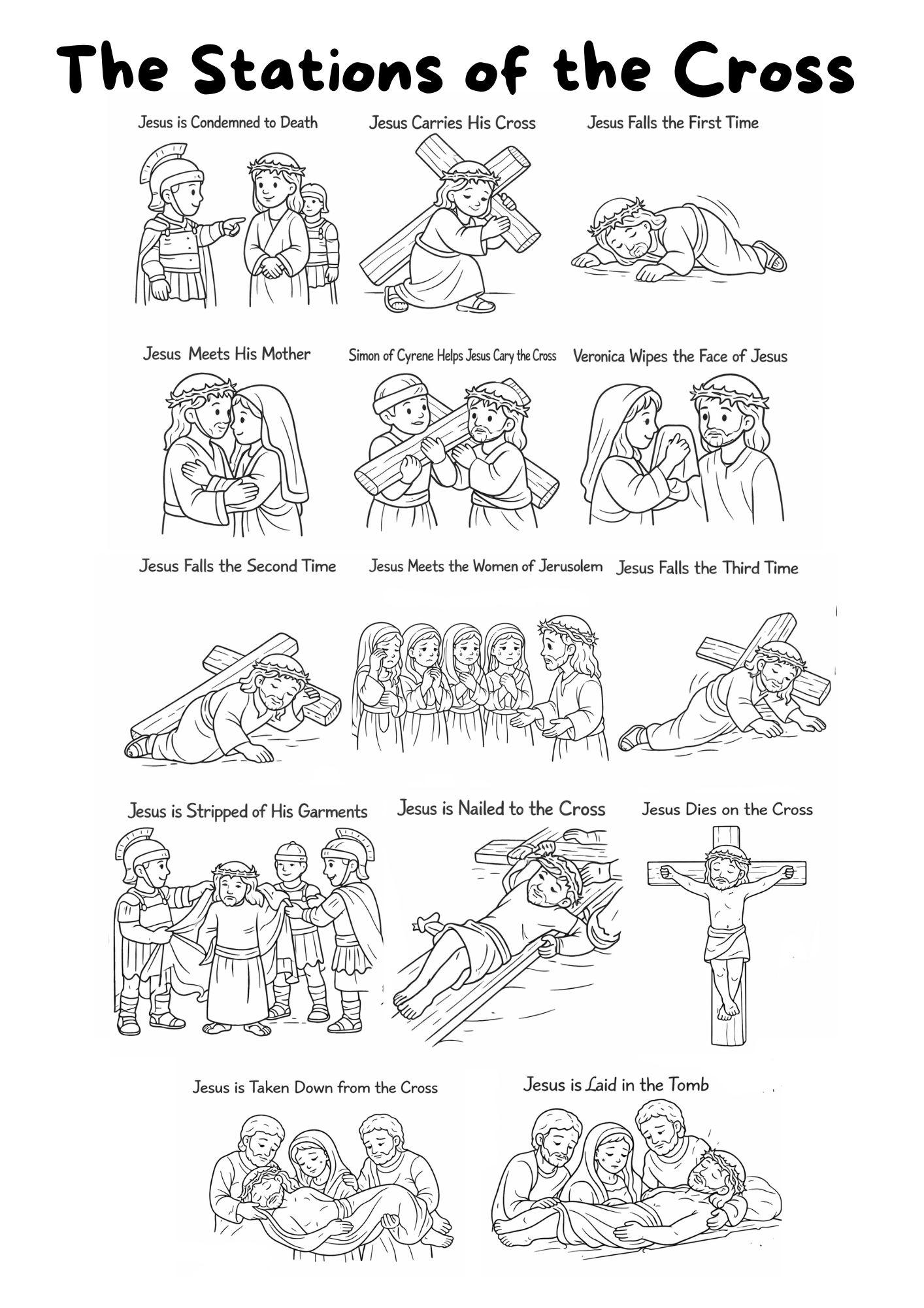 Stations of the Cross Coloring Pages for Kids, Printable Coloring Sheet ...