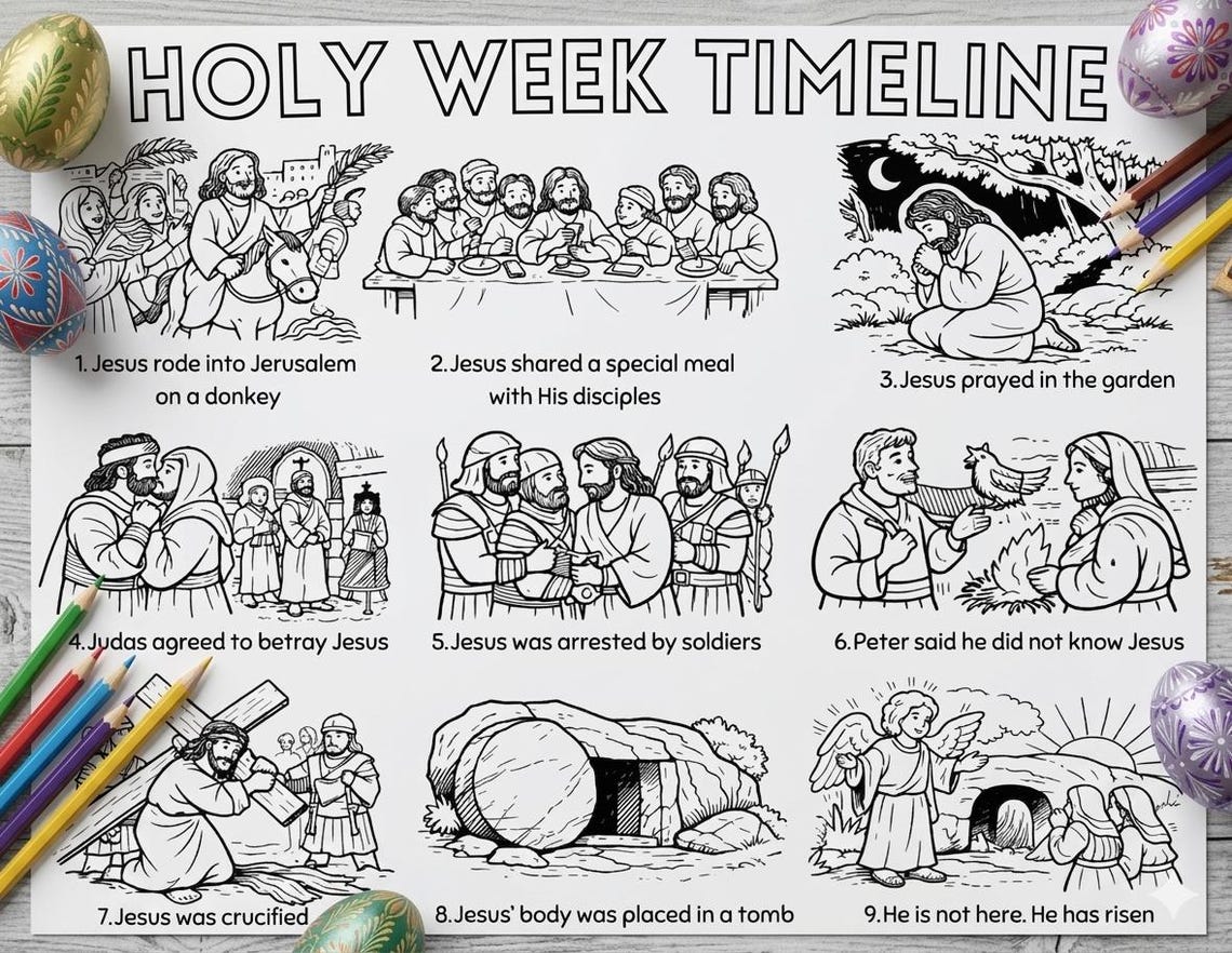 Holy Week Timeline Coloring Page Printable, Easter Story Countdown ...