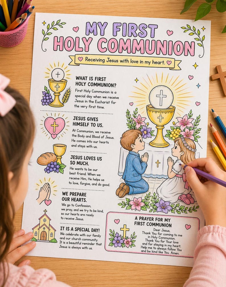 My First Holy Communion Printable for Kids | Catholic Coloring Page ...