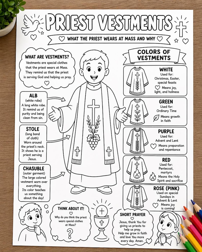 Catholic Priest Vestments Coloring Page for Kids | Liturgical Colors ...