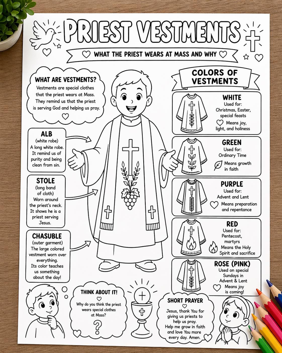 Catholic Priest Vestments Coloring Page for Kids | Liturgical Colors ...