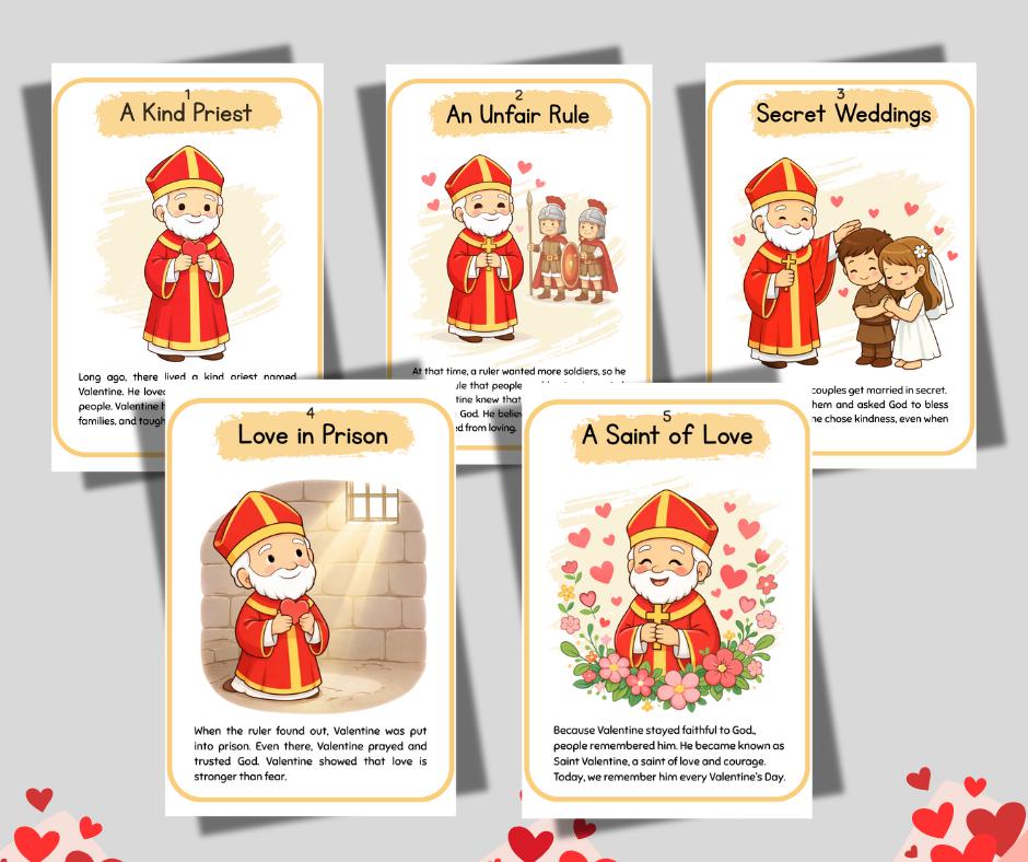 Saint Valentine Story Cards for Kids, Christian Valentine Coloring Page ...