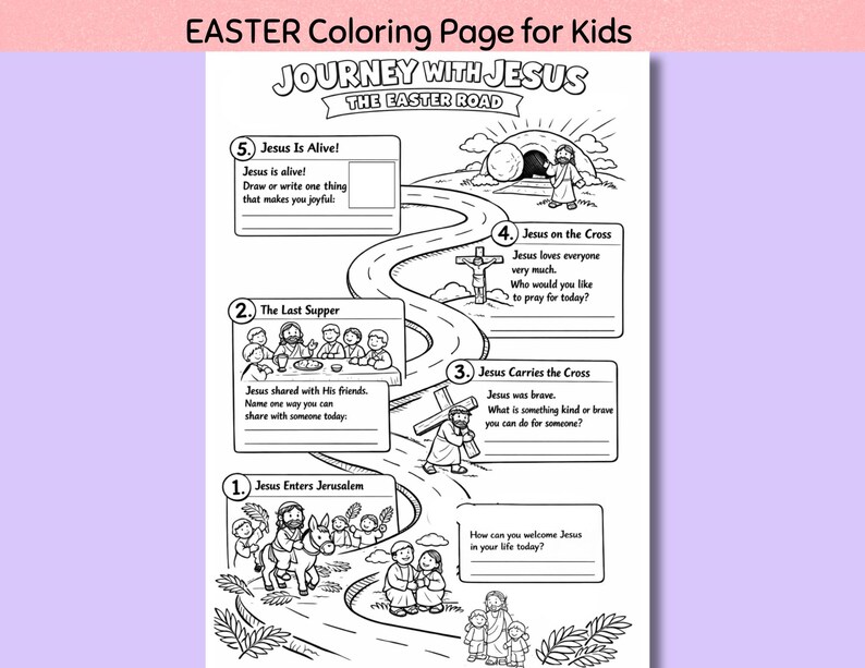 Holy Week Easter Story Coloring Page, Bible Easter Road Map, Easter ...