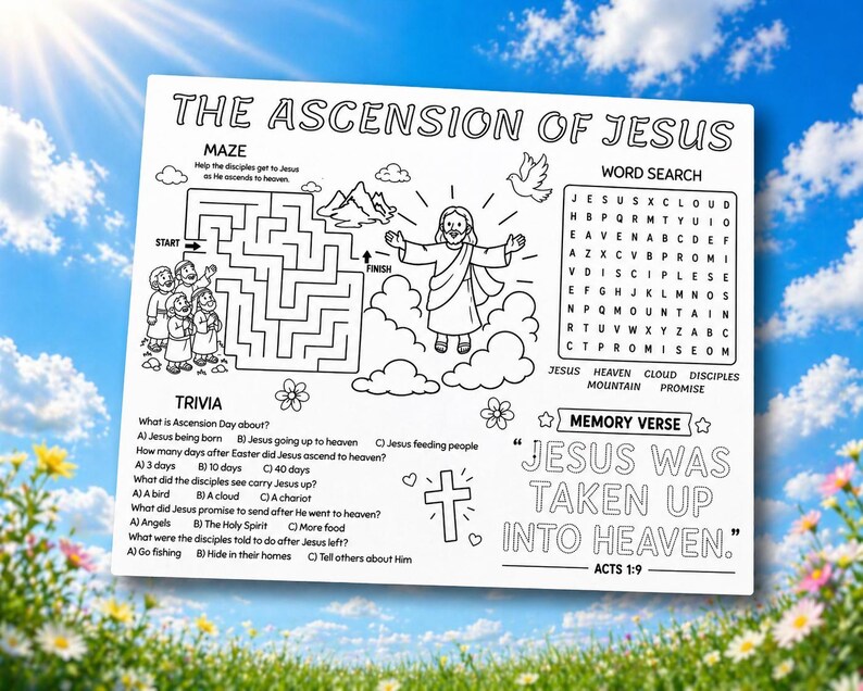 Ascension of Jesus Activity Placemat, Ascension Day Coloring Page for ...