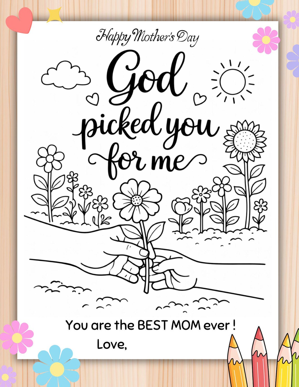 God Picked You for Me Coloring Page | Christian Mother’s Day Printable ...