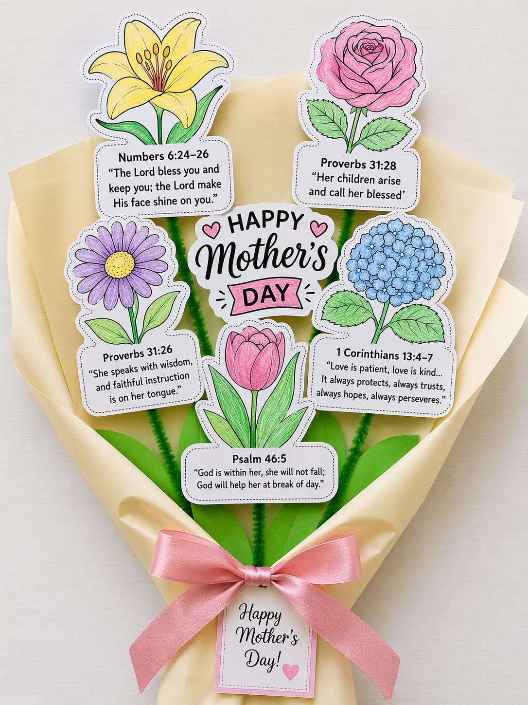 Mother’s Day Scripture Flowers Coloring Craft | Bible Verse Flower ...
