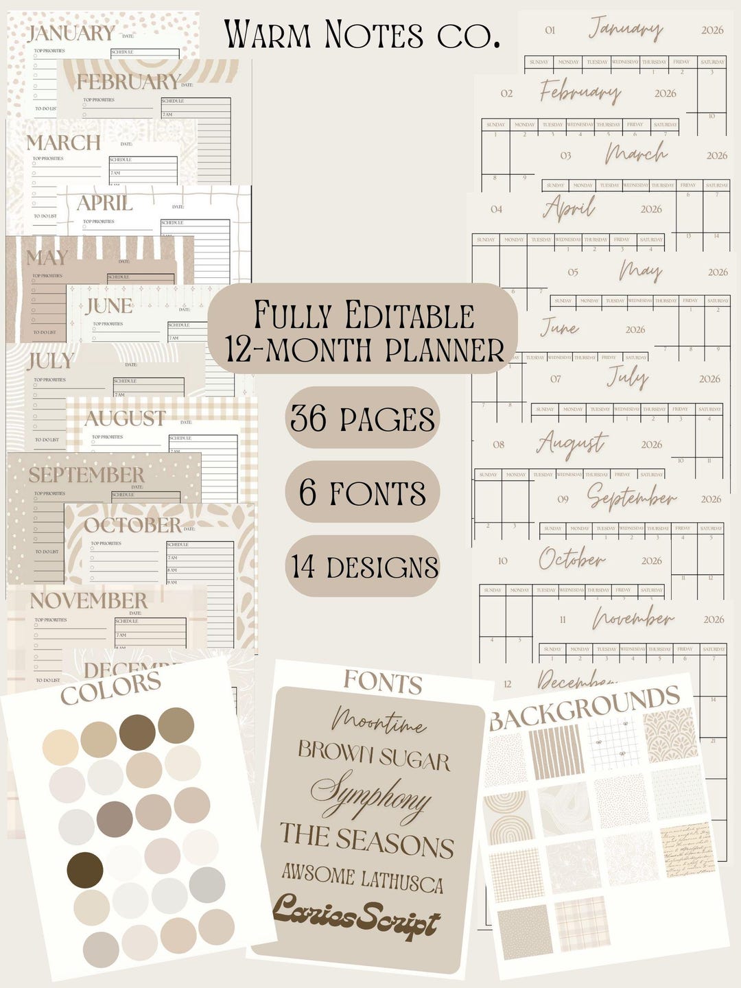Sandstone Success, Editable Planner, Neutral Tones, Soft, Canva ...