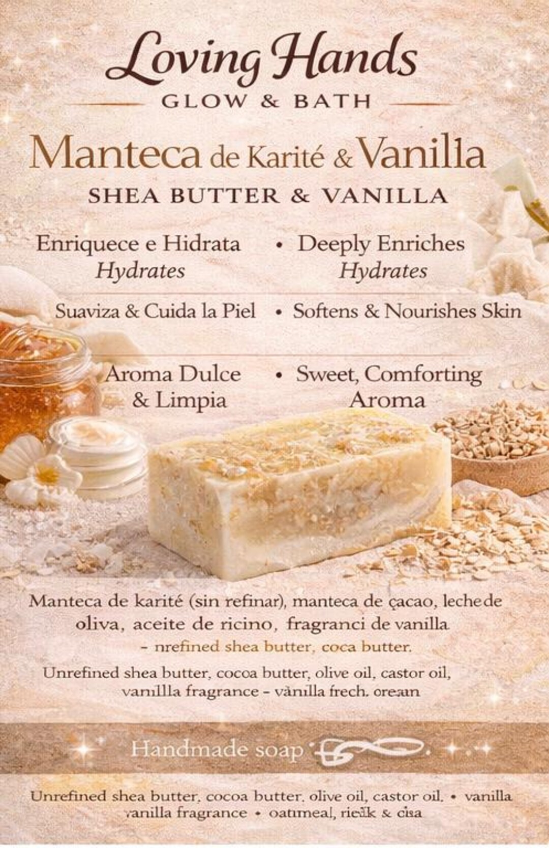 Loving Hands Glow & Bath | Homemade Soap Bar - Shea Butter and Vanilla ...