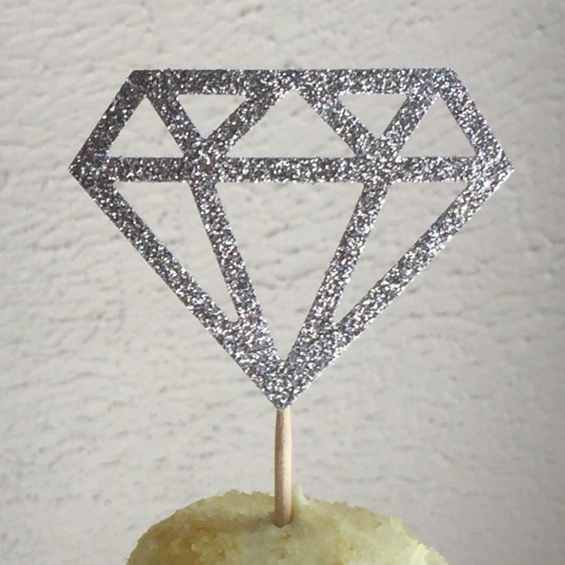 12 Silver Diamond Diamonds Cupcake Toppers Topper Wedding | Etsy