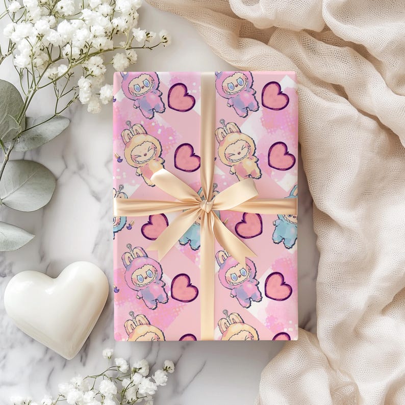 Cute Monsters Valentine Wrapping Paper - Cute Character Wrap - Labubu ...