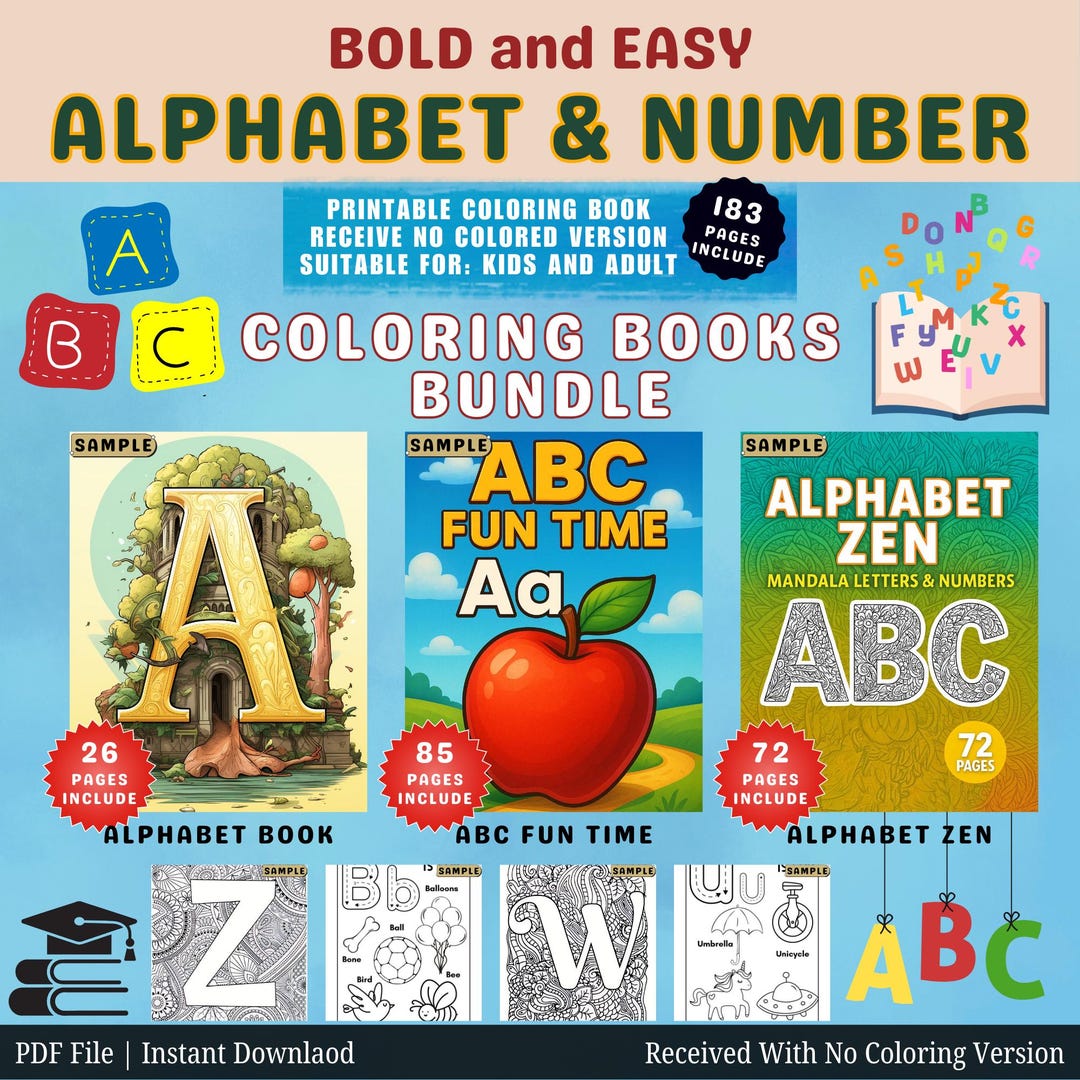 Alphabet Coloring Book Bundle | 183 Pages | 3-in-1 Printable | No Color ...
