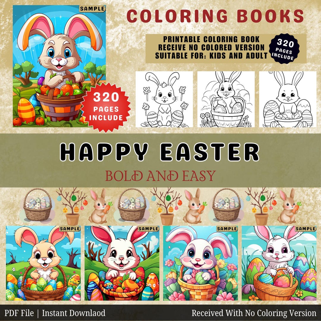 Happy Easter Coloring Book | 320 Pages | Kids & Adults Printable | No ...