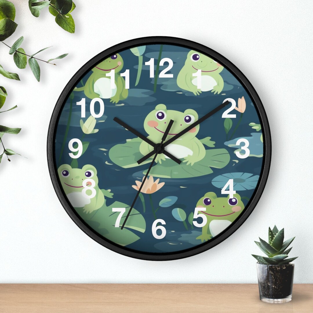 Frog Lily Friends Wall Clock | Lily Pad, Playful Pond Design, Kitchen ...