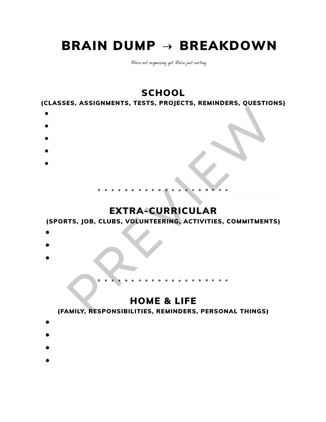 Brain Dump to Breakdown Worksheet | Executive Function Support for ...