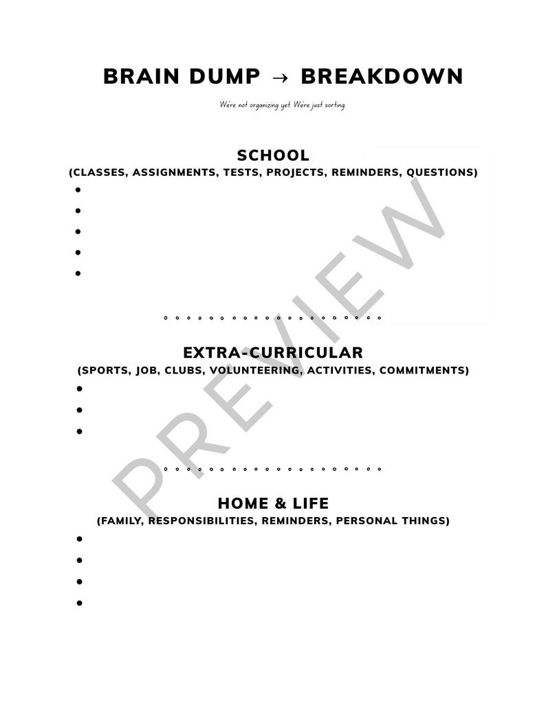 Brain Dump to Breakdown Worksheet | Executive Function Support for ...