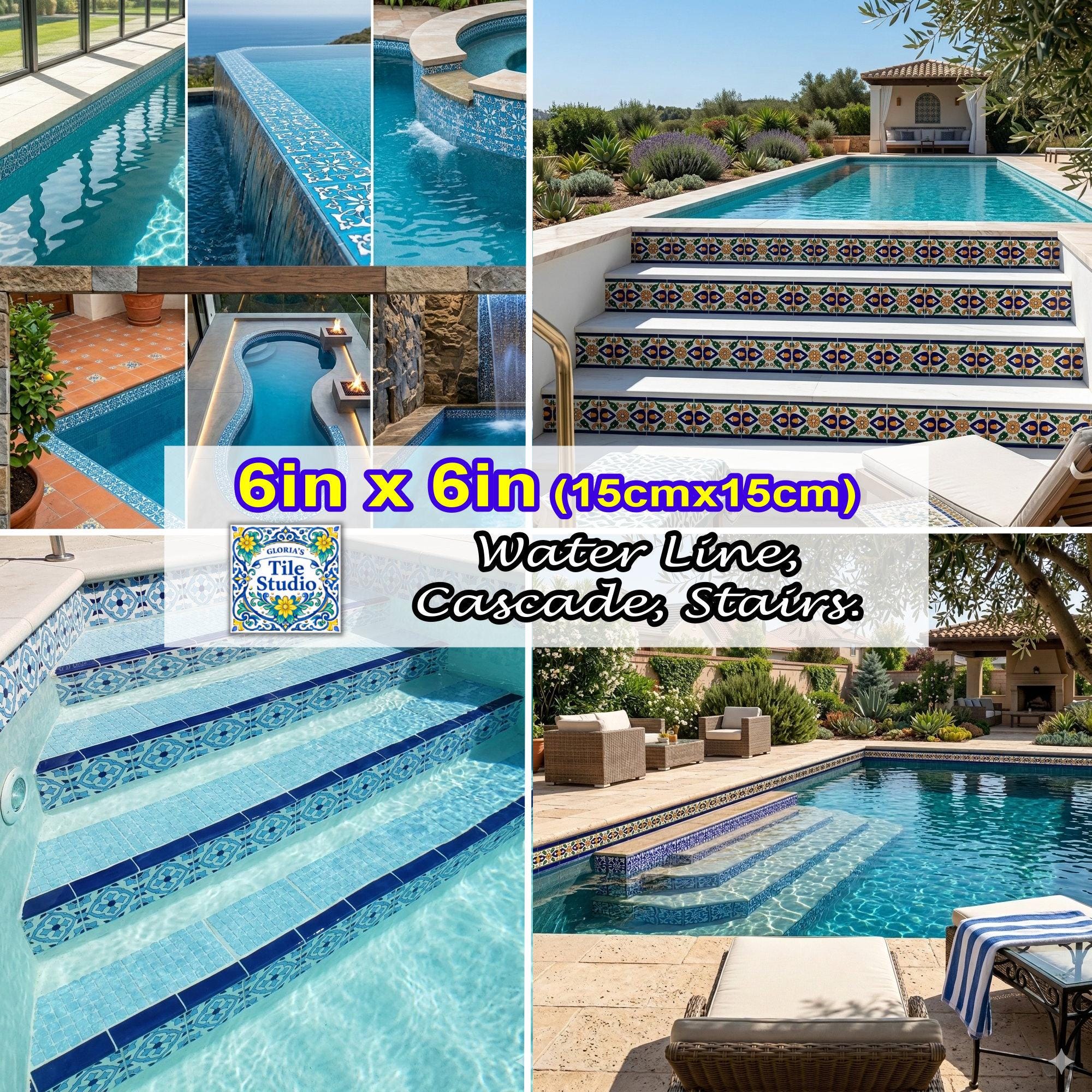 Artisan Pool Tiles, Waterline Design, Swimming Pool Decor, One of a ...