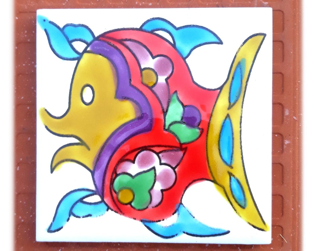 Happy Fish Collector Tiles, One of a Kind, Hand Painted 4inx4in - Etsy