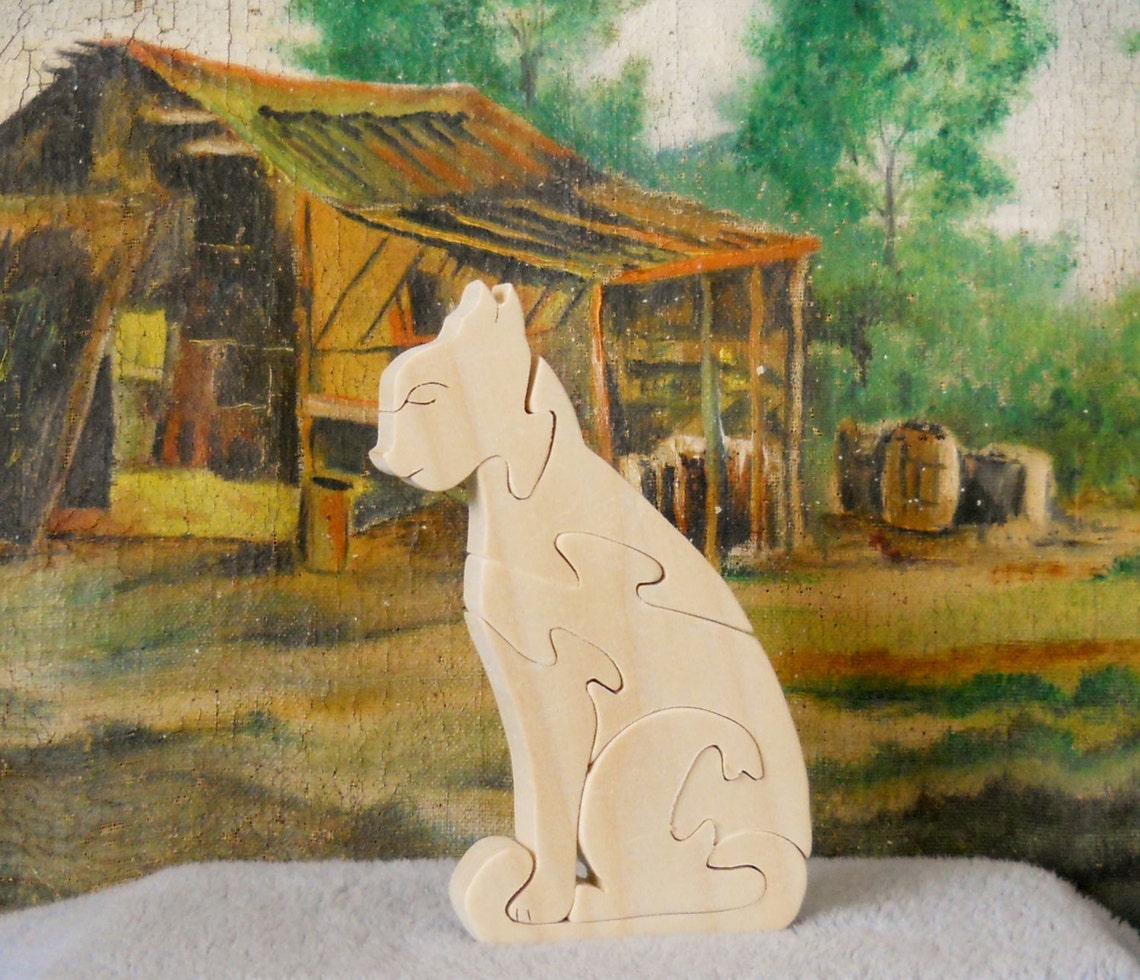 Wooden Cat Puzzle - Etsy