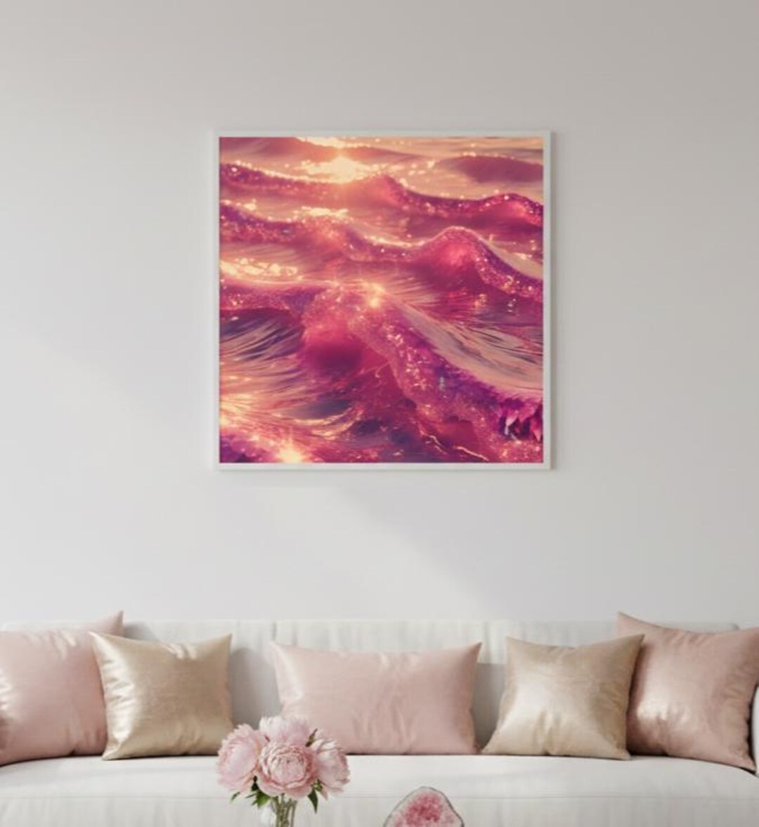 Hot Pink Liquid Wall Art, Melting Rose Quartz, 3D Satin Texture, Glossy ...