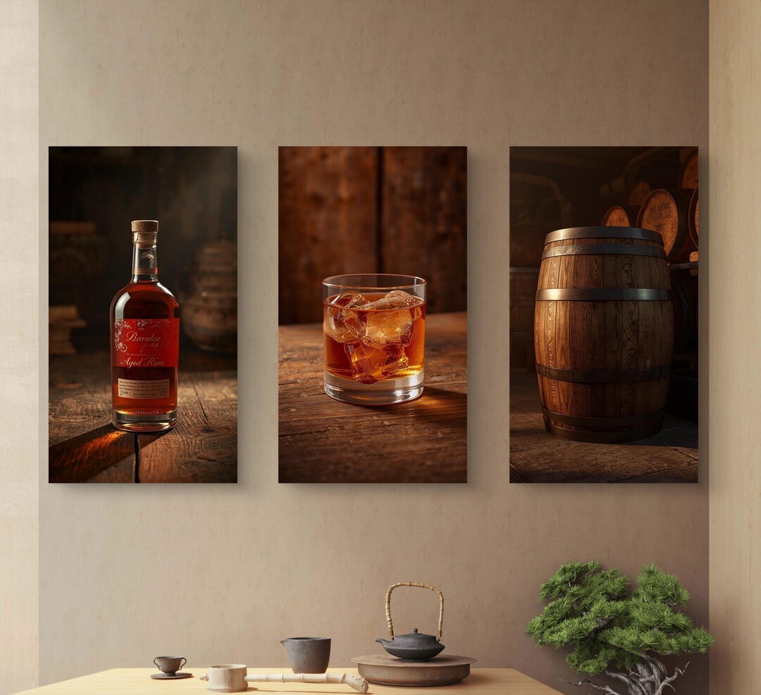 Rum Wall Art Set of 3, Bottle, Glass, Barrel, Home Decor, Man Cave - Etsy