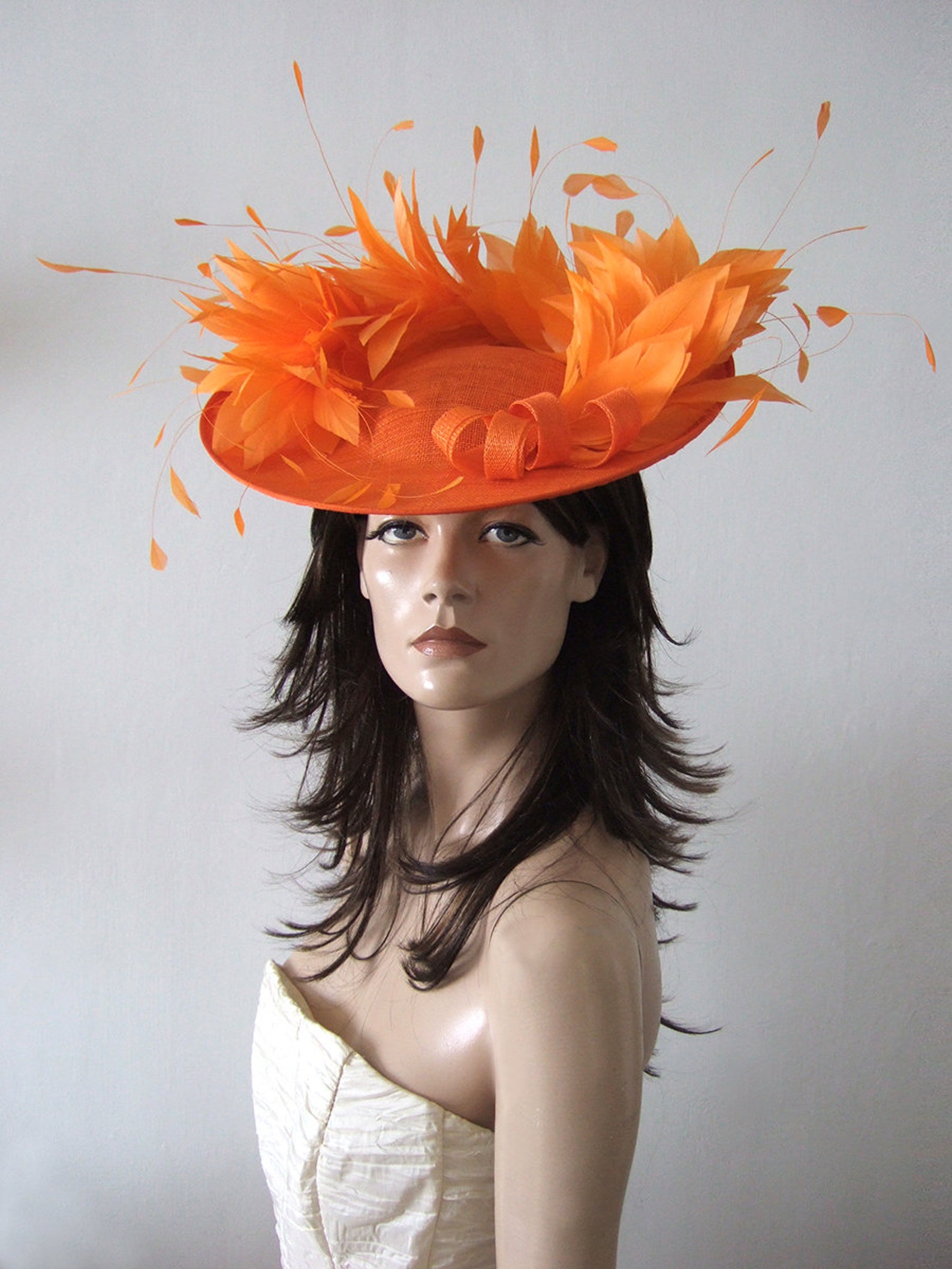 Tango Orange Saucer Disc Feather Tree Hat Headpiece Fascinator - Etsy