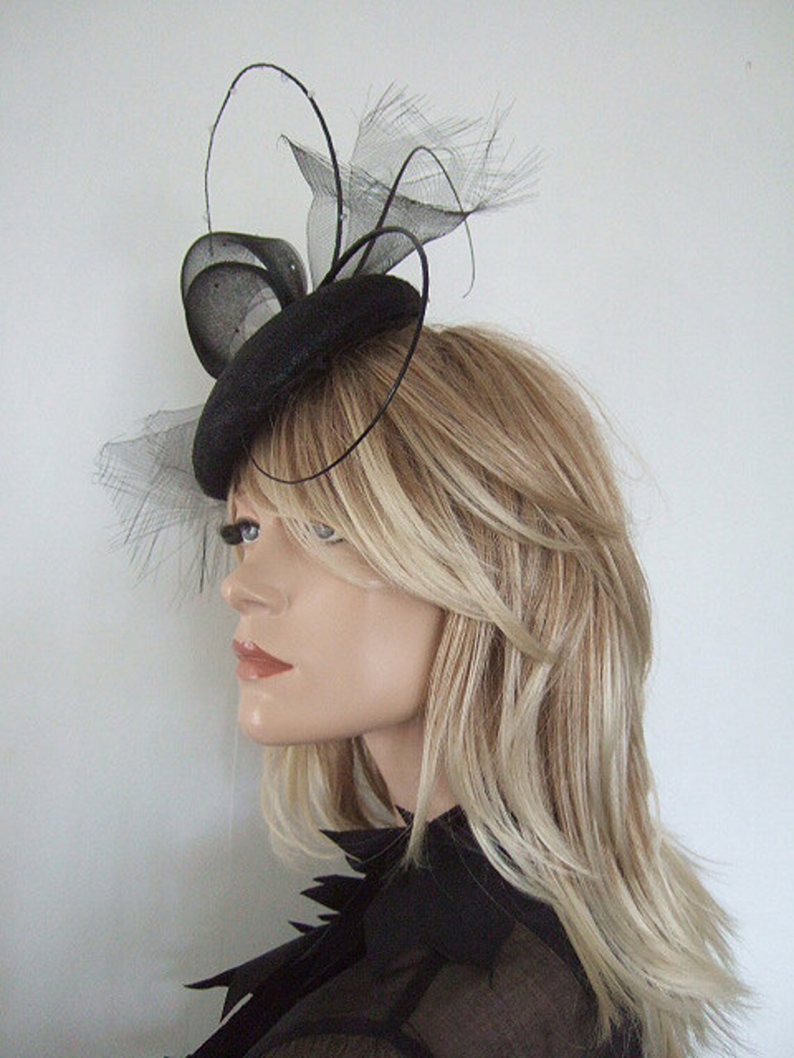 Black Quills and Crystals Button Fascinator Headpiece Hat | Etsy