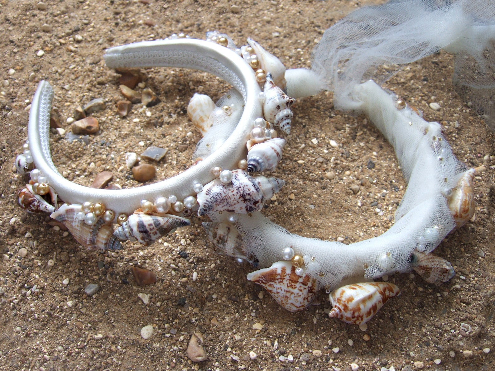 Padded Headband Seashell Shell & Pearl Embroidered Embellished | Etsy