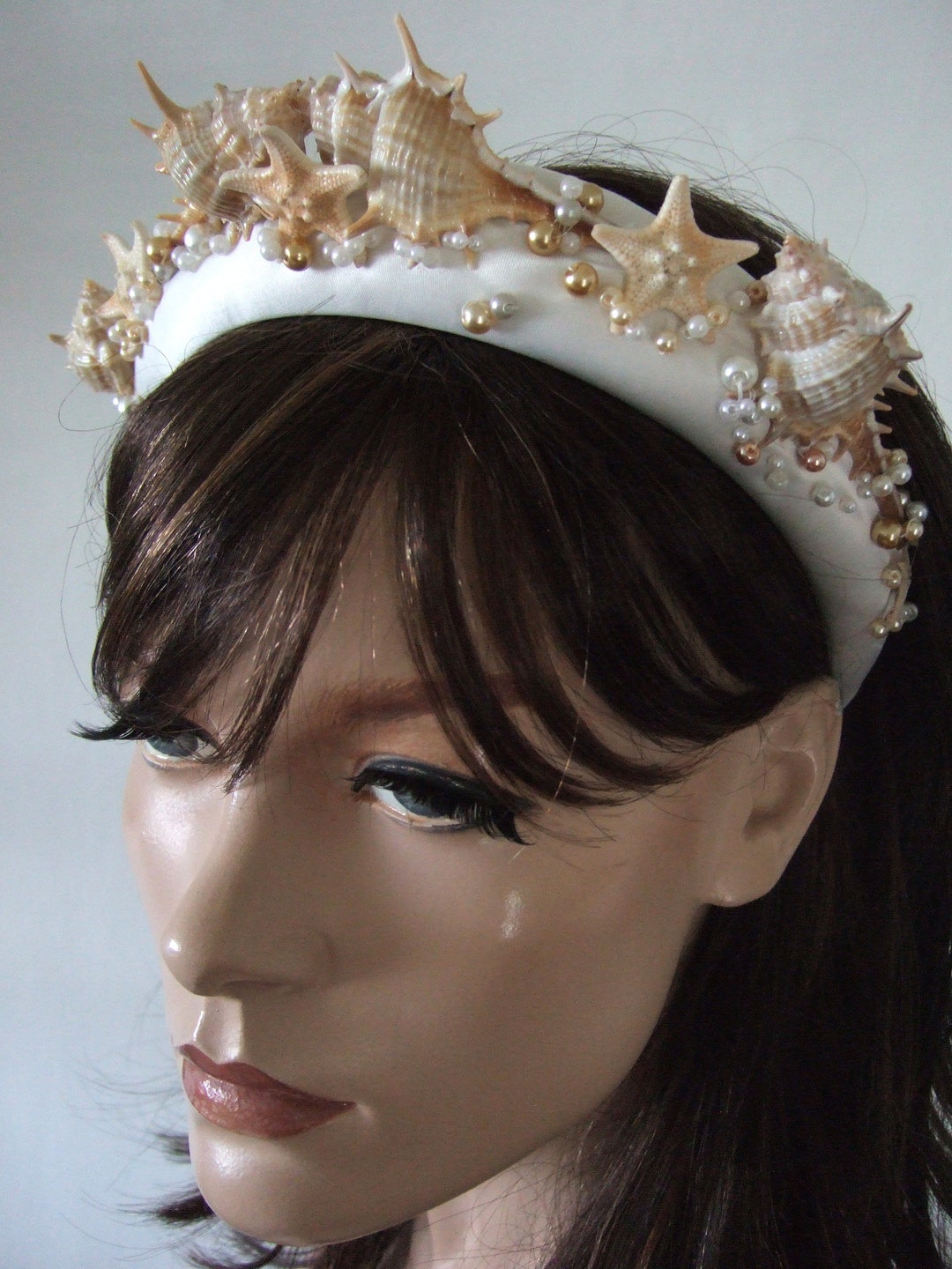 Spiky Conch Seashell Starfish Padded Headband Shell Pearl Embroidered ...