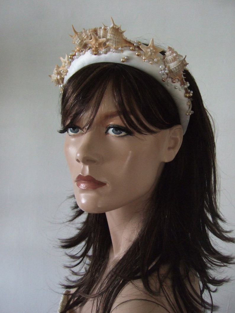 Spiky Conch Seashell Starfish Padded Headband Shell Pearl Embroidered ...