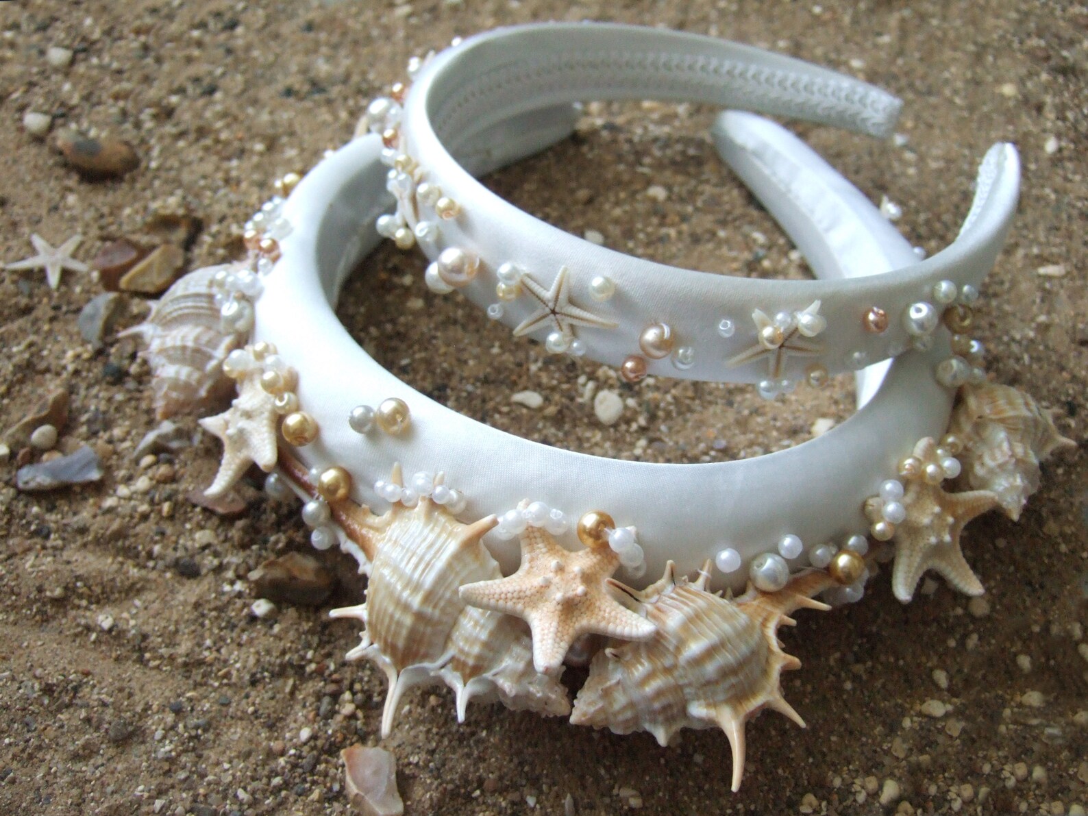 Spiky Conch Seashell Starfish Padded Headband Shell Pearl Embroidered ...