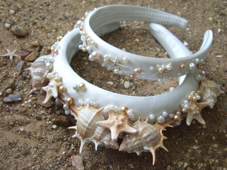 Spiky Conch Seashell Starfish Padded Headband Shell Pearl Embroidered ...