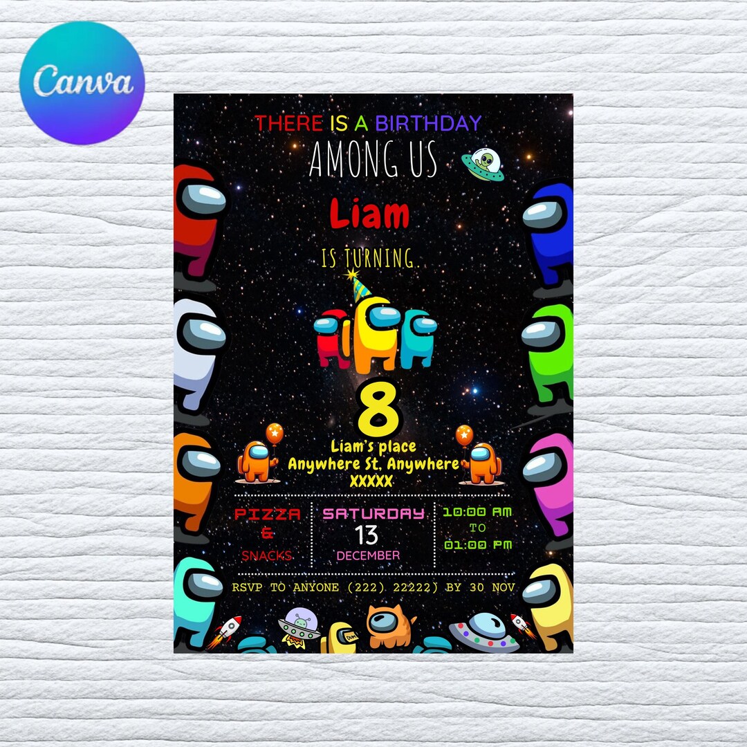 Among Us Birthday Invitation – Editable Canva Invite Template for Party ...