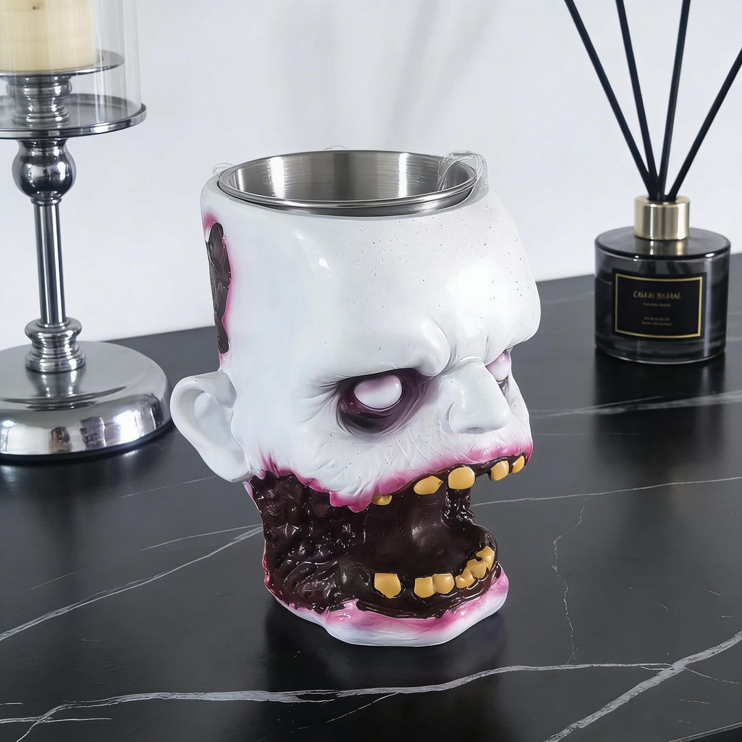 Human Skeleton Skull Halloween Kitchen Mug | Resin Mug With Metal Liner ...